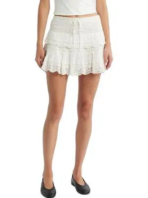 LoveShackFancy Delphie Lace Cotton Miniskirt - Off White