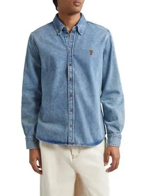 Ami De Coeur Embroidered Cotton Denim Button-down Shirt - Bleu Used