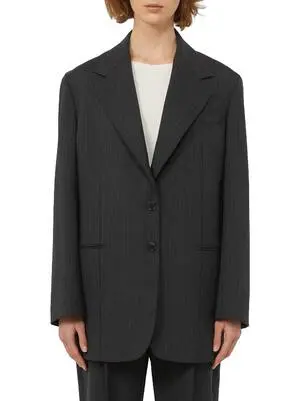 Max Mara Edmea Pinstripe Virgin Wool Blazer - Dark Grey