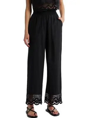 Rails Smocked Waist Cotton Wide Leg Pants - Black