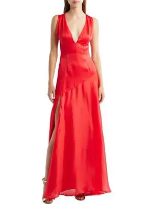 SONYA MODA Alma Plunge Bias Cut Silk Organza Gown - Lola Red