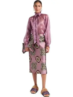 La DoubleJ Pencil Skirt In Nucleus-print Silk Jacquard - Nucleus Dusty Pink