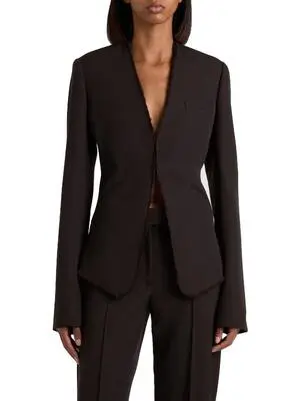 ALEXANDER MCQUEEN Raw Edge Wool Canvas Peplum Blazer