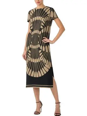 Trina Turk Sugarita Printed Midi T-shirt Dress - Black/camel