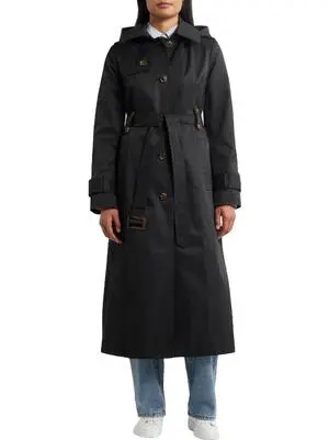 London Fog Hooded Single-breasted Maxi Trench Coat - Black