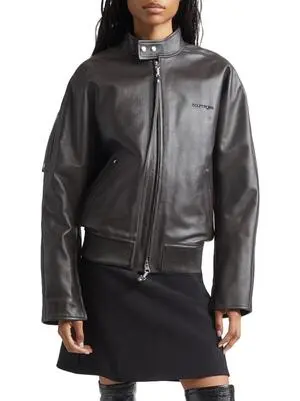 COURREGES Embroidered Leather Bomber Jacket