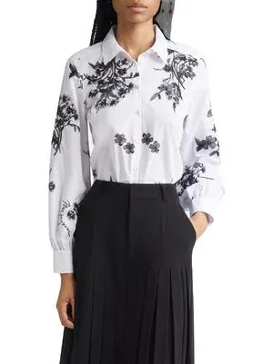 Cinq À Sept Esha Wildflower Whimsy Button-up Shirt - White/black