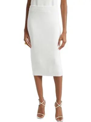St. John Rib Knit Midi Skirt - Bright White