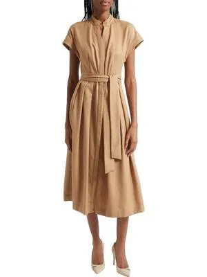Eleventy Belted Wool Blend Midi Dress 02 Sand