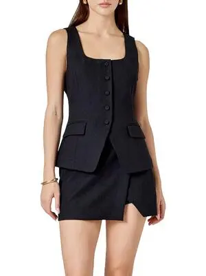 Endless Rose Tweed Button Vest - Black