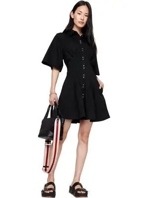 Banana Republic Stretch-cotton Poplin Pintuck Shirt Dress - Black