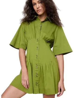 Banana Republic Stretch-cotton Poplin Pintuck Shirt Dress - Cedar Olive Green