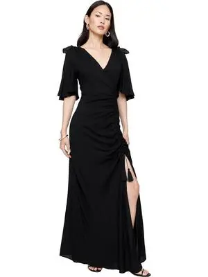 Banana Republic Stretch-crepe Flutter-sleeve Maxi Dress - Black