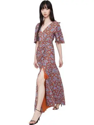 Banana Republic Stretch-crepe Flutter-sleeve Maxi Dress - Lilac Floral Paisley