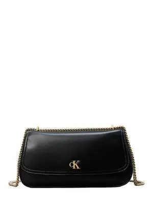 Calvin Klein Monogram Hardware Chain Shoulder Bag Black / Antique Light Gold
