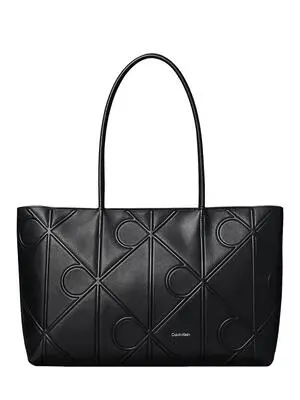 Calvin Klein Embossed Logo Pattern Tote Bag - Black