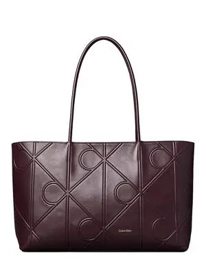 Calvin Klein Embossed Logo Pattern Tote Bag Fudge