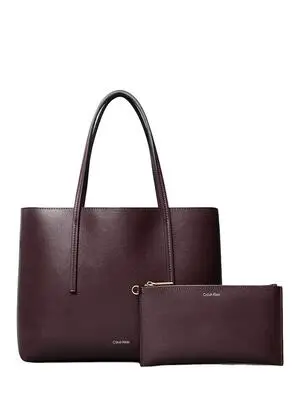 Calvin Klein Foil Logo Tote Bag With Pouch Fudge/espresso