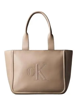 Calvin Klein Embossed Monogram Tote Bag - Desert Taupe