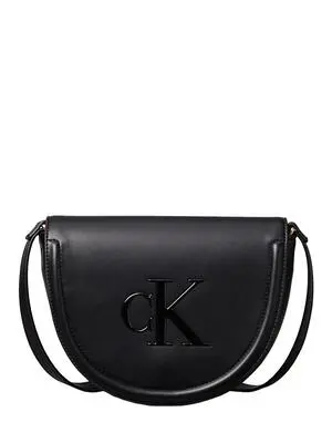 Calvin Klein Embossed Monogram Saddle Bag Black