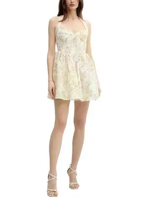 Bardot Floral-print Halter-neck Dress - White