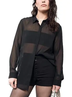WILDFANG Empower Sheer Button Up Shirt - Black