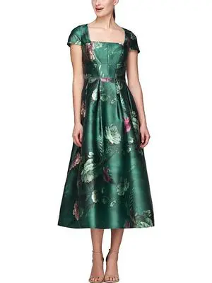 KAY UNGER Tierney Tea Length Dress - Green