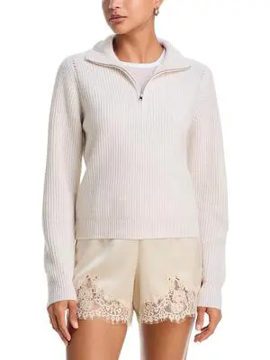 Aqua 100% Cashmere Quarter Zip Sweater - Ash