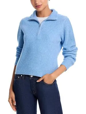 Aqua 100% Cashmere Zip Neck Sweater - Heather Blue