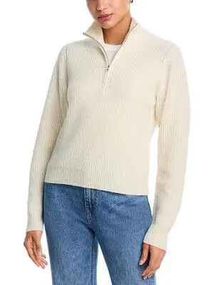 Aqua 100% Cashmere Zip Neck Sweater - Ivory