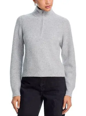 Aqua 100% Cashmere Zip Neck Sweater - Light Gray