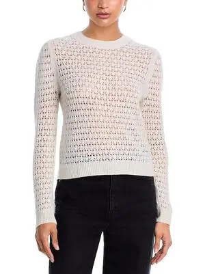 Aqua 100% Cashmere Openwork Crewneck Sweater Ivory