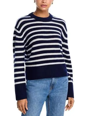 Aqua 100% Cashmere Crewneck Sweater - Peacoat/ivory Stripes