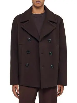 Sandro Wool Blend Pea Coat - Chocolate