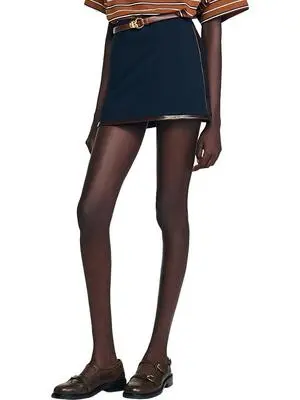 Sandro Leather Trim Mini Skirt - Navy Blue