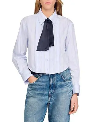 Sandro Cropped Shirt With Removable Tie - Sky Blue