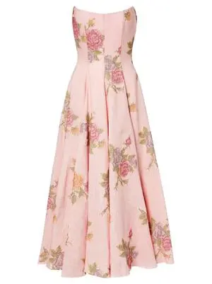 MARKARIAN Floral Linen Corset Midi Dress - Pink