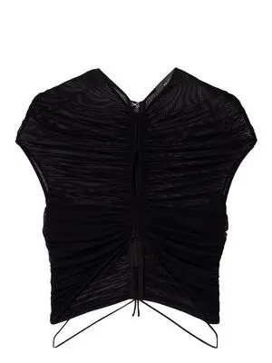 MUGLER Cropped Ruched Stretch-tulle Top - Black