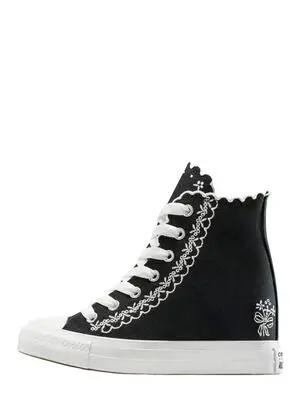 CONVERSE Embroidered Scalloped-edge High-top Sneakers - Black