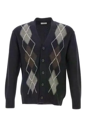 PAOLO PECORA Geometric-pattern Wool Cardigan - Blue