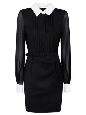 BLUGIRL Pleated-front Collared Belted Day Dress - Black