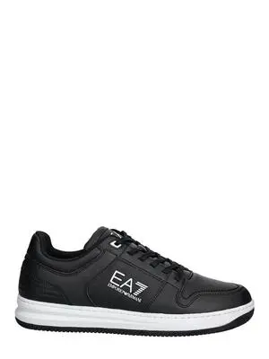 Emporio Armani Logo Detail Leather Sneakers - Black