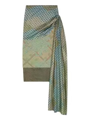 Dries Van Noten Draped Geometric Silk Skirt - Green