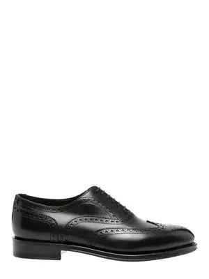 Santoni Perforated Leather Oxford Shoes - Black