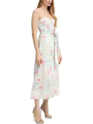 Bardot Floral-print Corset Midi Dress - White