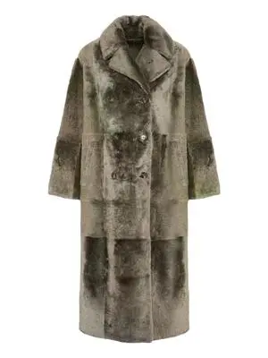 YVES SALOMON Double-breasted Patchwork Shearling Coat - Grey