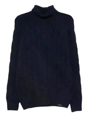 FAY Cable-knit Turtleneck Sweater - Blue