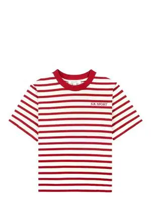 SPORTY & RICH Striped Logo-embroidered T-shirt - Red