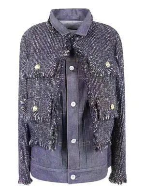Sacai Tweed-panel Denim Jacket - Blue