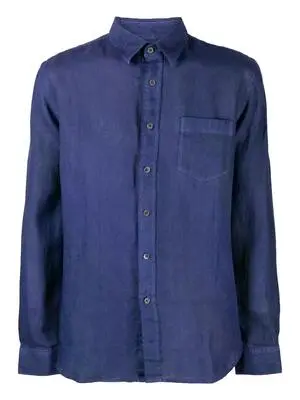 120% Lino Button-up Linen Shirt - Blue
